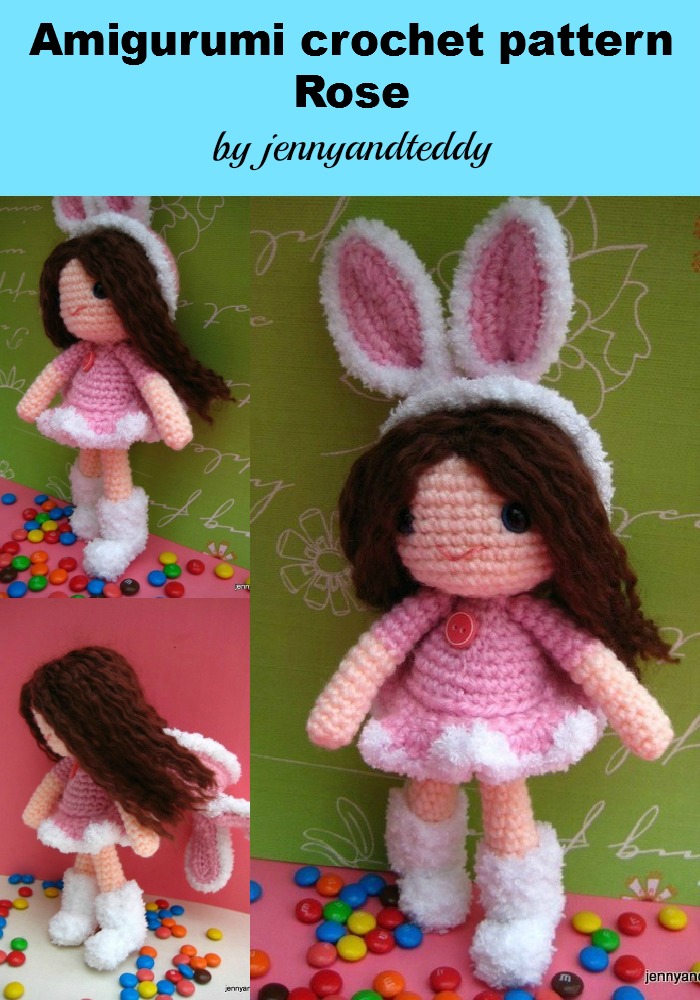 Pdf Rose Girl With Bunny Hat Amigurumi Crochet Pattern-luulla on Luulla